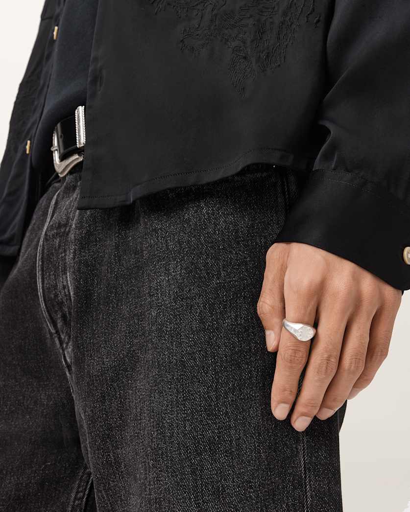 Jake Oval Textured Signet Ring WARM SILVER | ALLSAINTS